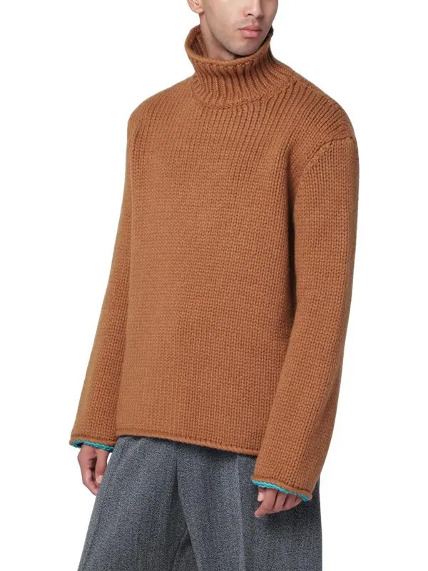 Loewe Wool Turtleneck Sweater With Leather Detail - Brown