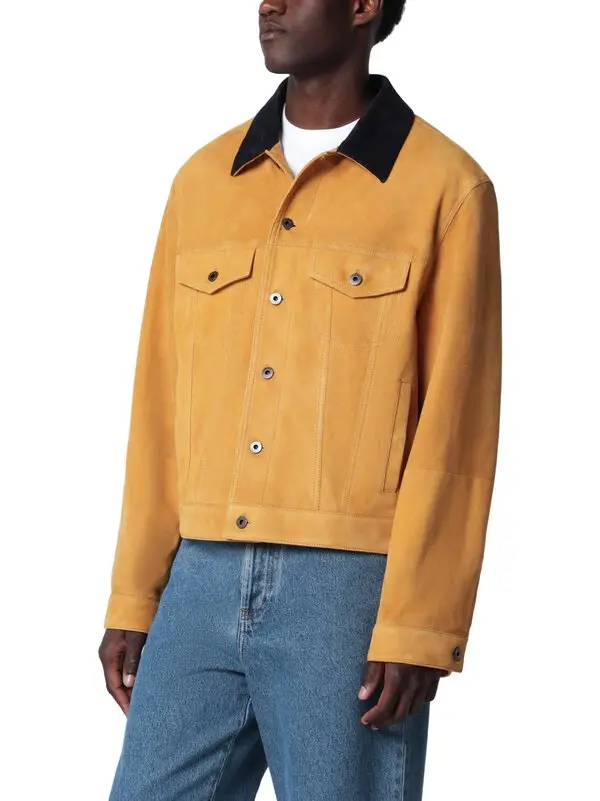 Loewe Suede Jacket With Contrasting Collar - Brown
