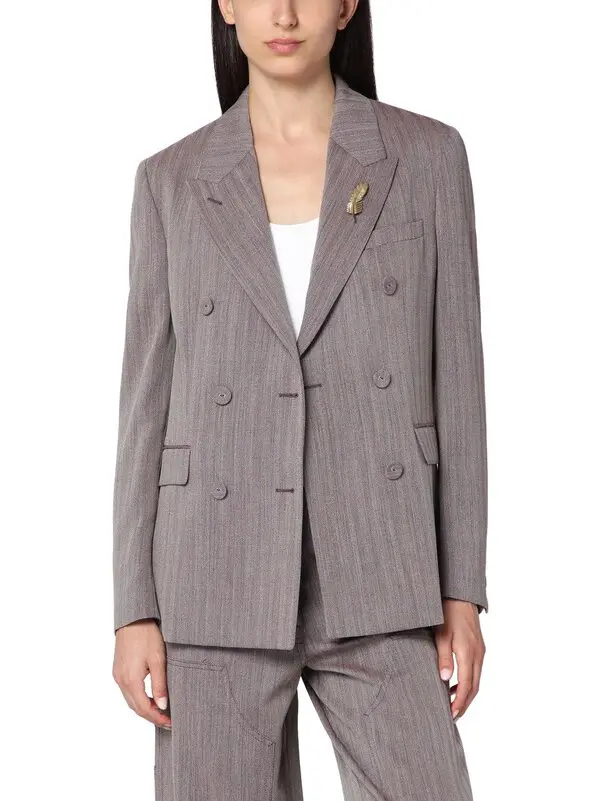 GOLDEN GOOSE Chevron Wool Blend Double-breasted Jacket - Brown