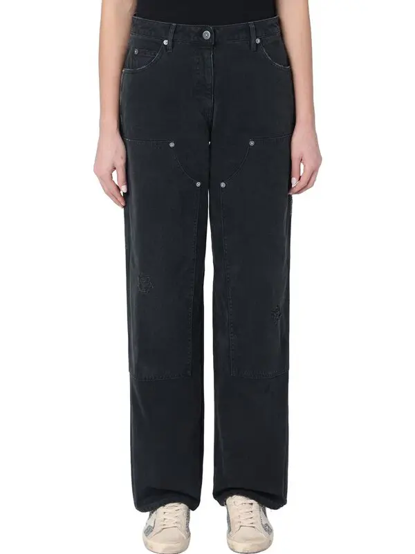 GOLDEN GOOSE Wide Leg Trousers In Cotton Denim - Black