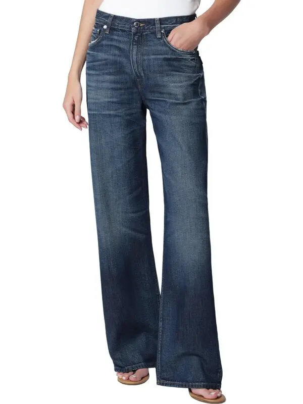 HAIKURE Wide-leg Jeans In Washed Dark Denim - Blue