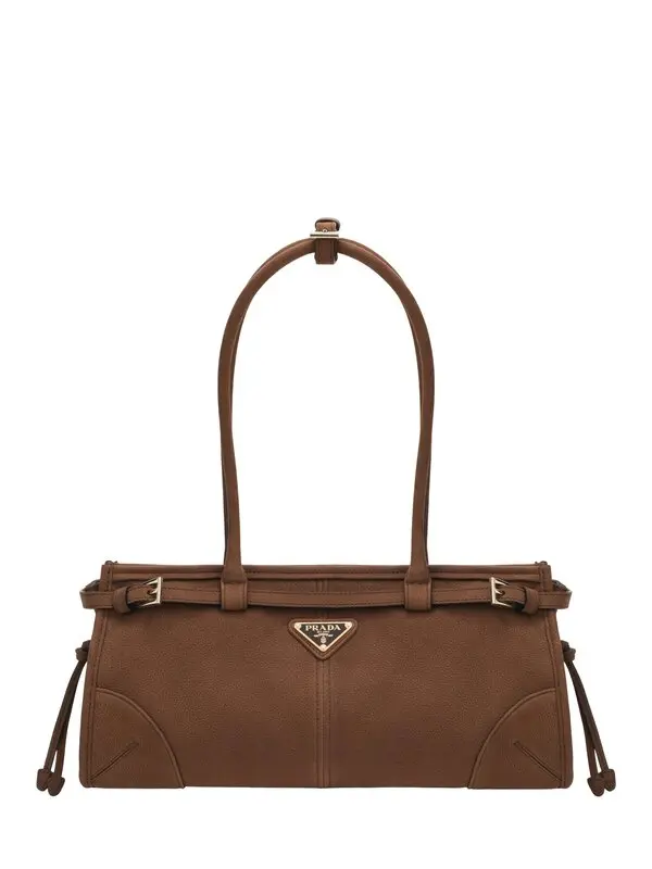 Prada Bonnie Medium Handbag In Cacao Nubuck Leather - Brown
