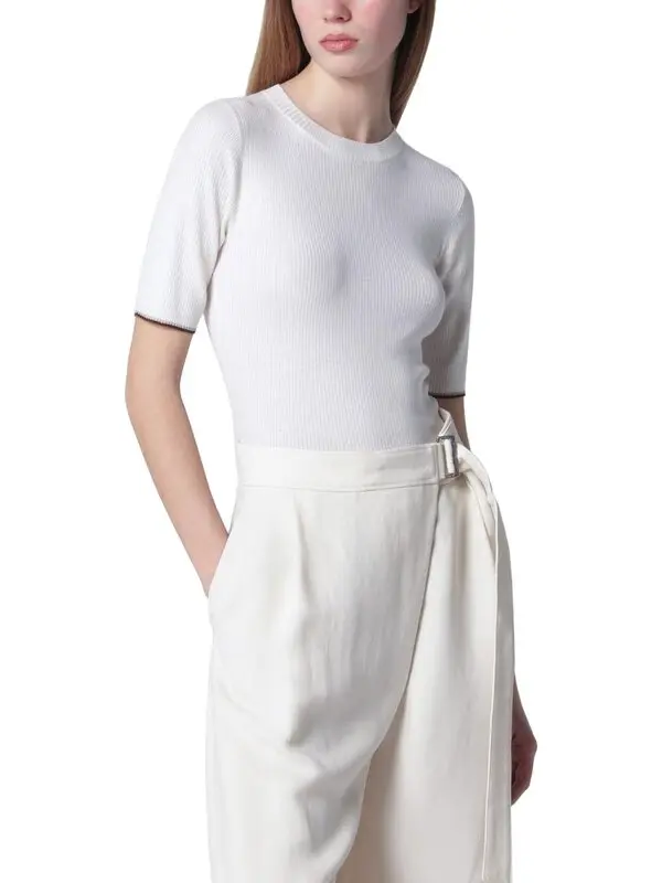 Brunello Cucinelli White Cashmere And Silk Blend Knit Top - Multicolor