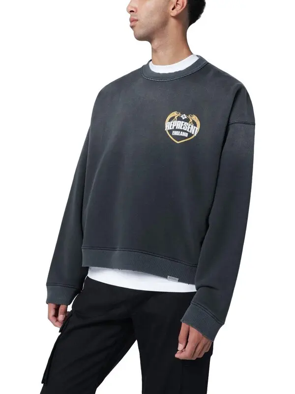 REPRESENT Washed-effect Cotton Crewneck Sweatshirt - Black