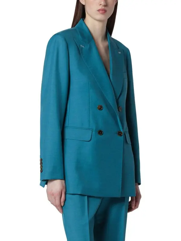 Max Mara Turquoise Wool-blend Double-breasted Jacket - Light Blue