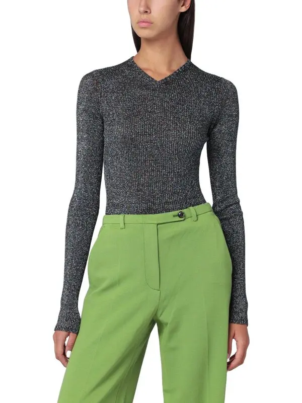 Miu Miu Metallic Lurex V-neck Long-sleeve Sweater - Multicolor