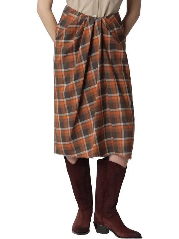6397 Draped Tartan Wool Blend Skirt - Multicolor