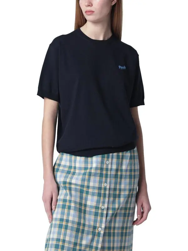 Prada Silk-blend Crew Neck Sweater With Logo - Blue