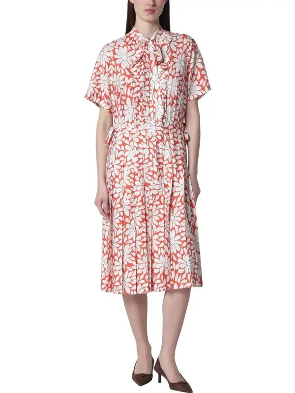 Prada Viscose Floral Print Shirt Dress - Red