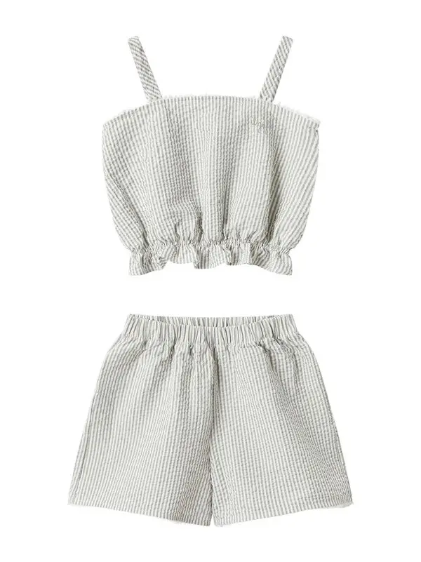 IL GUFO Striped Seersucker Set - Grey