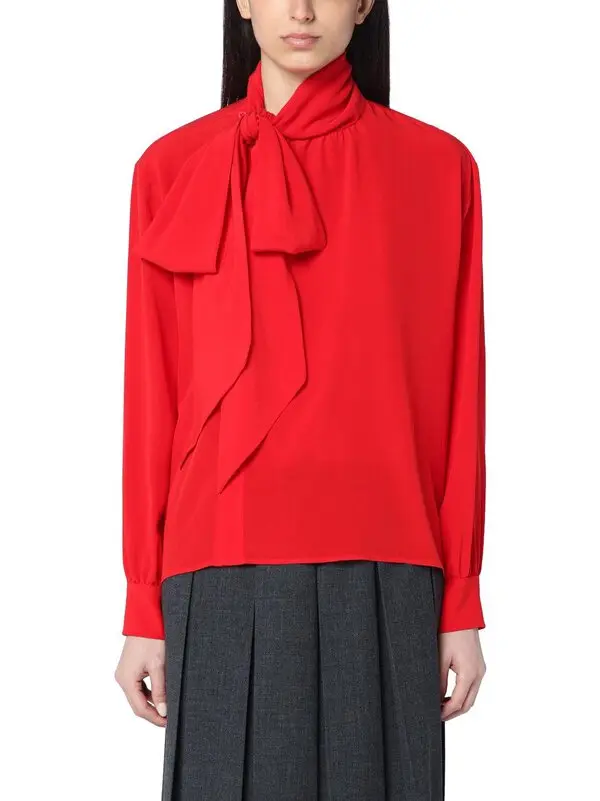 Prada Silk Blouse With Scarf Detail - Red