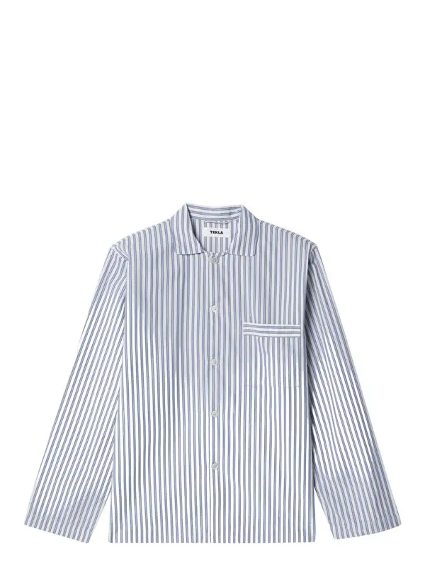 TEKLA White/light Striped Pajama Shirt - Blue