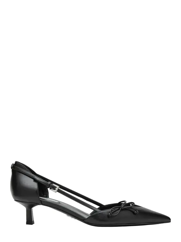 Prada Side-open Leather Slingback Pumps With Bow Detail - Black