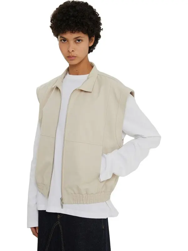 1989 STUDIO Gabardine Zip Up Vest - Beige