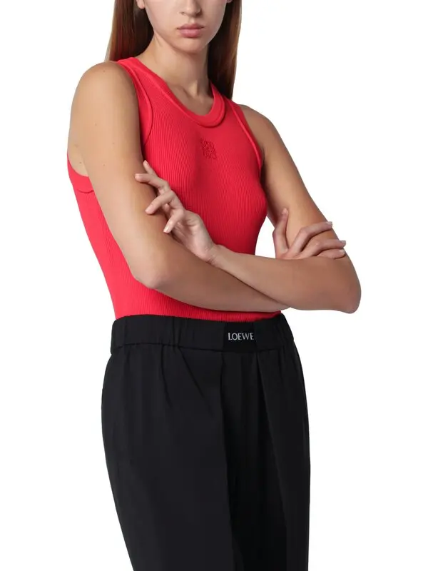 Loewe Anagram Ribbed Stretch Viscose Tank Top - Red