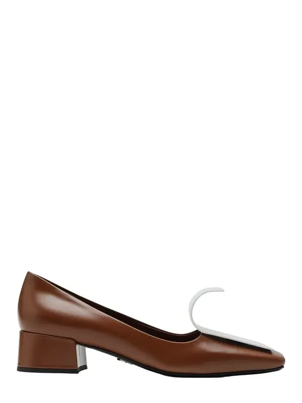 Prada Tabacco And White Leather Décolleté Pumps - Brown