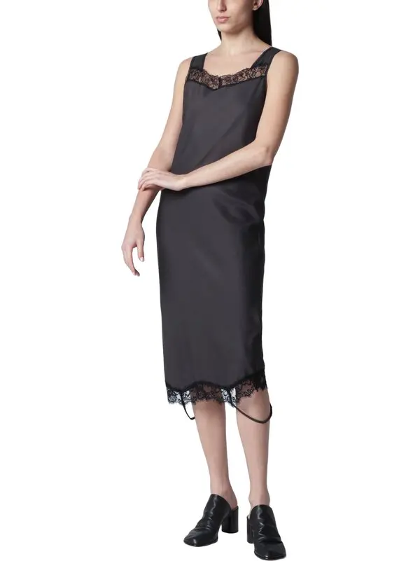 MAISON MARGIELA Midi Slip Dress With Lace Trims - Grey