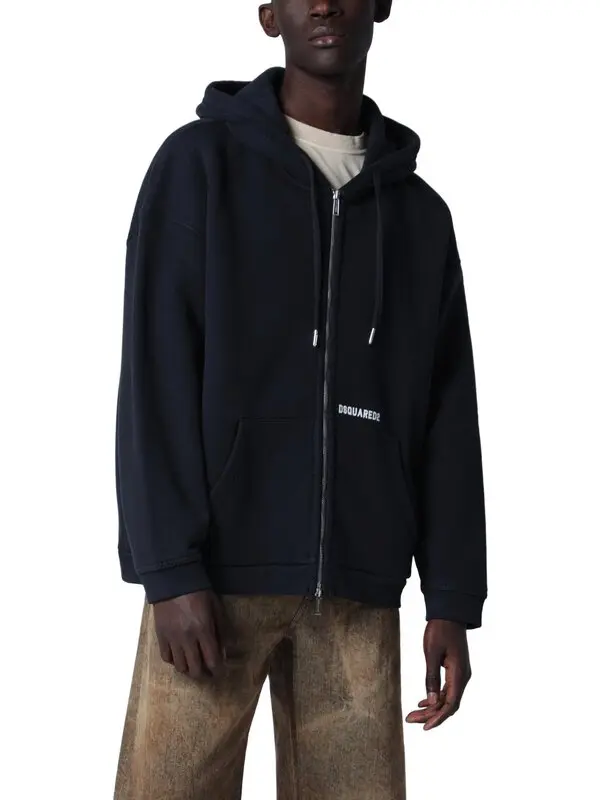 Dsquared2 Zip-up Hoodie In Stretch Cotton - Blue