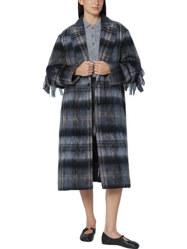 Loewe Mohair And Wool Blend Checked Coat - Blue
