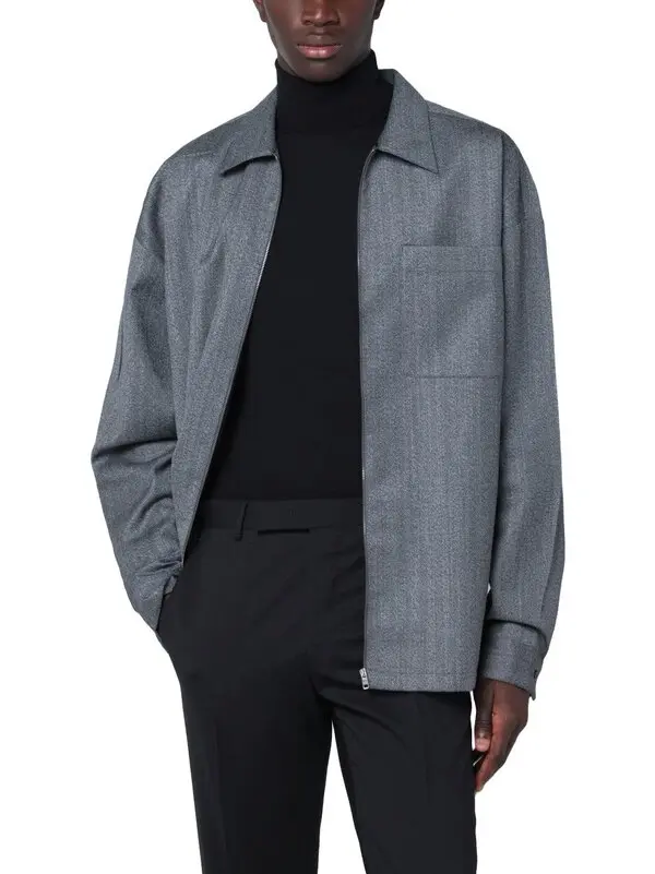 Prada Gray Wool Overshirt With Zip - Grey