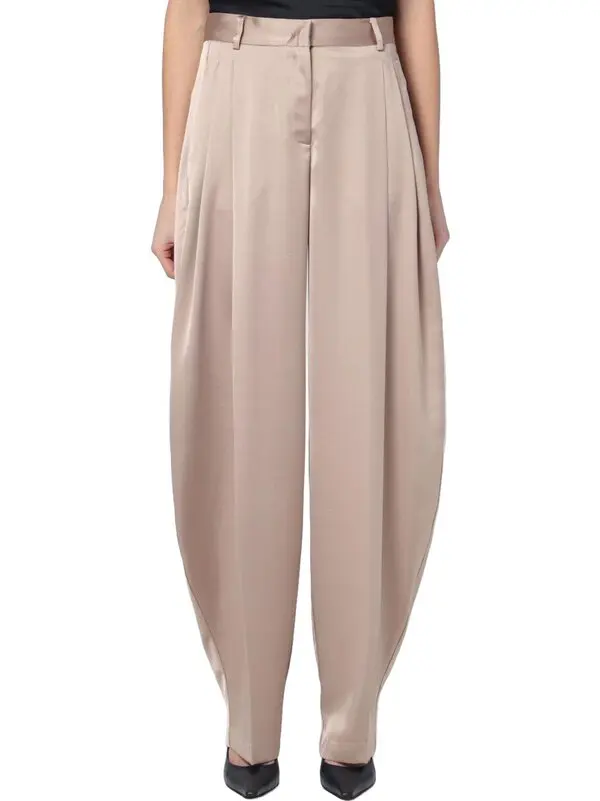 Andamane Wide Greige Satin Trousers - Beige