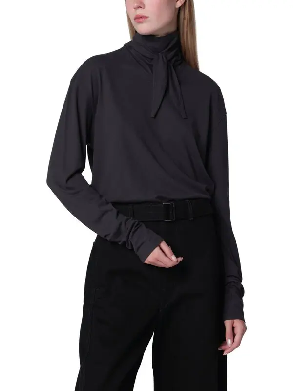 LEMAIRE Cotton Jersey Sweater With Scarf Detail - Grey