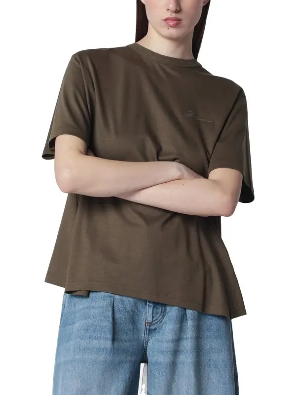 Jacquemus Khaki Cotton T-shirt With Back Pleats - Brown