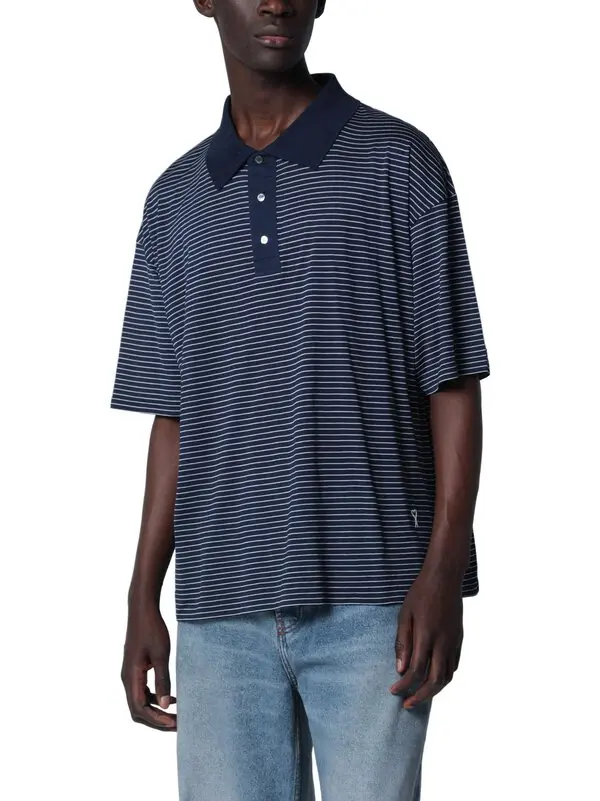AMI Paris Blue/white Striped De Coeur Polo By - Black