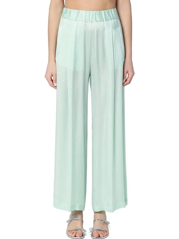 SEMICOUTURE Aqua Silk Blend Wide Leg Trousers - Green