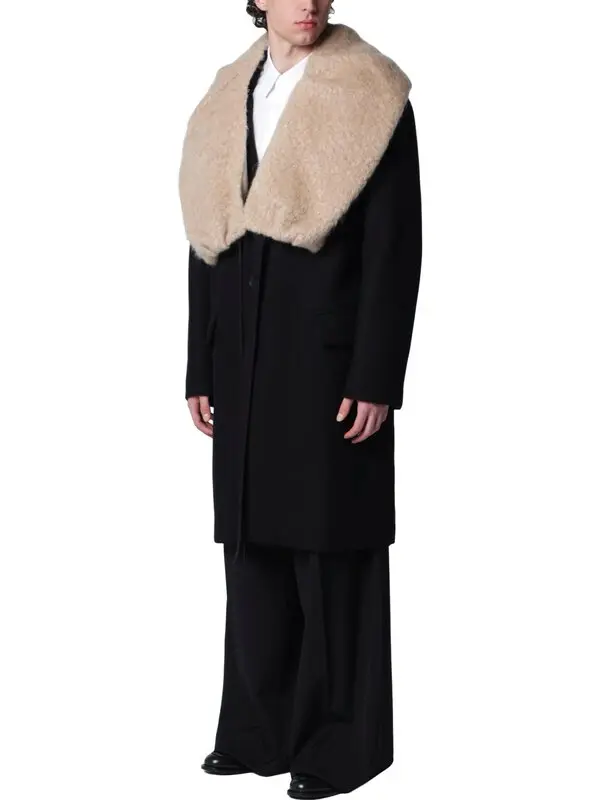 Dries Van Noten Single-breasted Coat With Removable Mohair Collar - Black