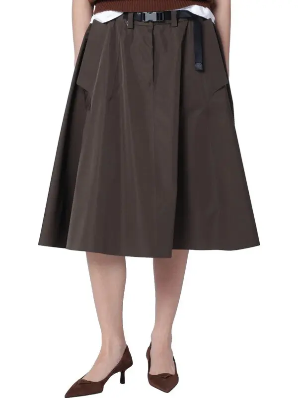 Prada Wide Camouflage Skirt In Technical Canvas - Green