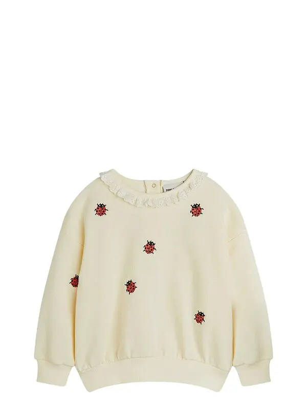 MINI RODINI Ivory Sweatshirt With Embroidered Ladybugs - White