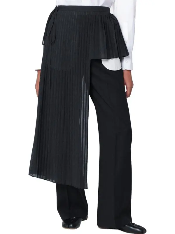 MKDT STUDIO Asymmetric Pleated Half-skirt With Tie Detail - Grey
