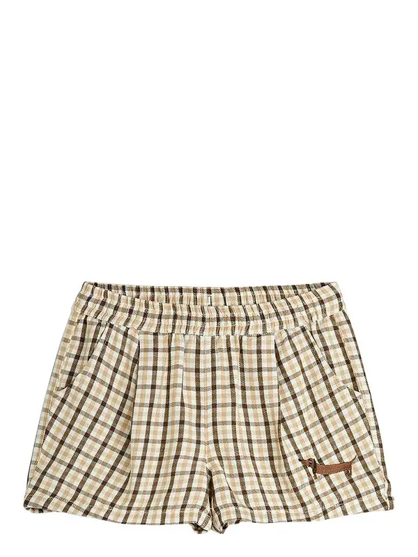 MINI RODINI Checkered Shorts With Dachshund Embroidery - Beige