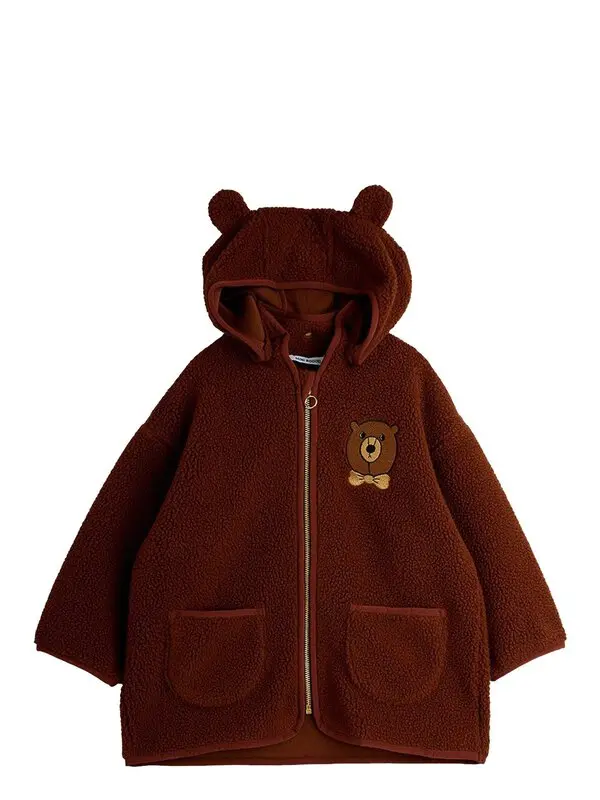 MINI RODINI Bear Patch Pile Hooded Jacket - Brown