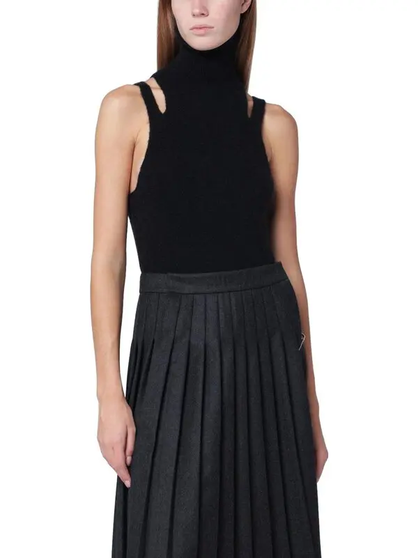 ROBERTO COLLINA Sleeveless Cashmere Blend High Neck Top - Black