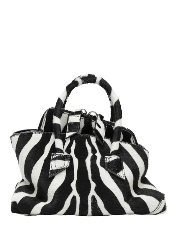 Attico La Passeggiata Mini Bag In Black And Pony Hair Leather - White