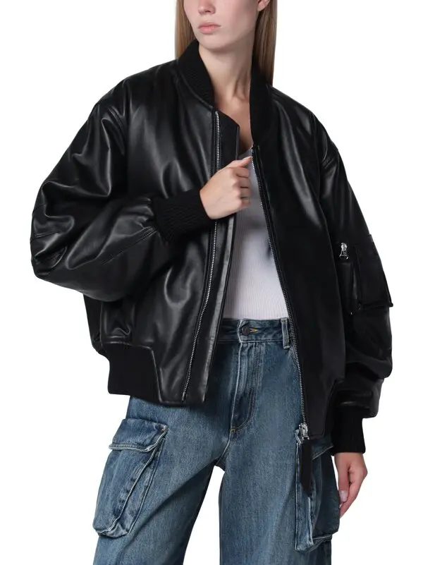 Attico Anja Leather Bomber Jacket - Black