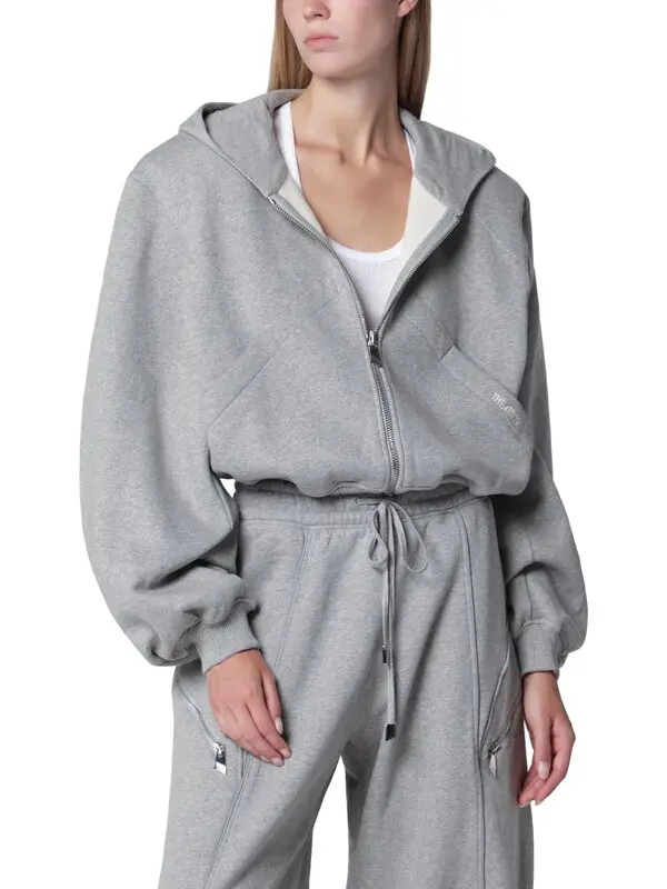 Attico Boxy Zip-up Hoodie In Melange Cotton - Grey