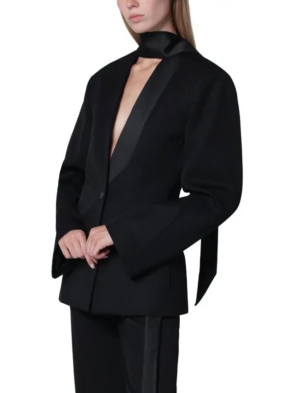 Attico Virgin Wool Tuxedo Jacket With Satin Shawl Lapel - Black