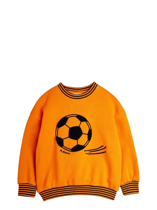 MINI RODINI Crewneck Sweatshirt With Chenille Soccer Ball Embroidery - Orange