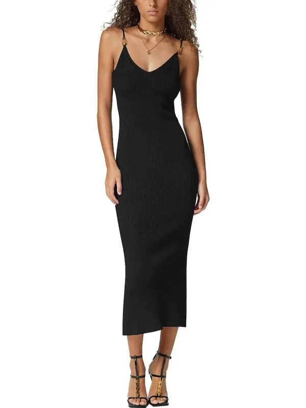 Versace Knitted Midi Dress With Safety Pin Hardware - Black