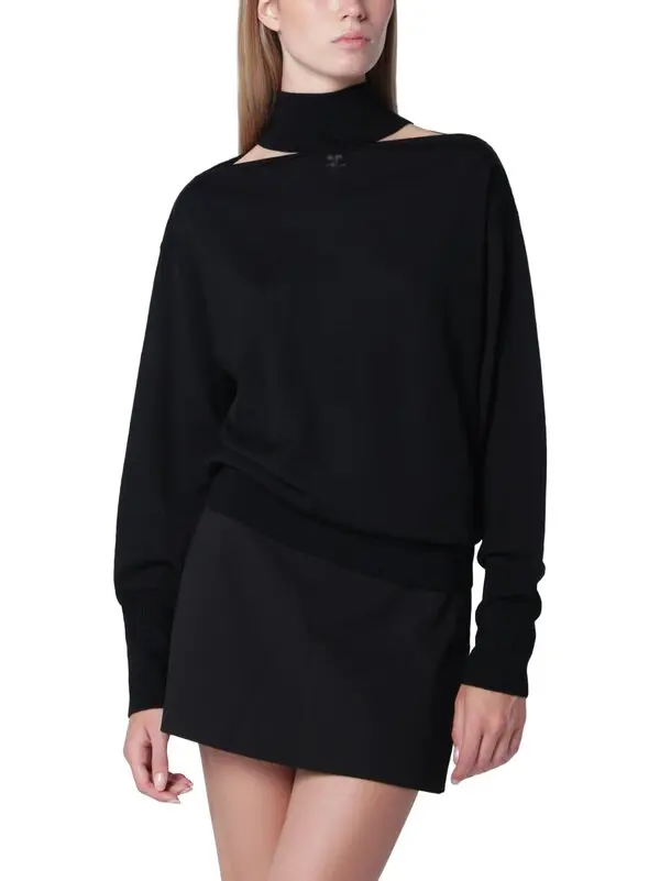 COURREGES Merino Wool Turtleneck Sweater With Cut-out Detail - Black
