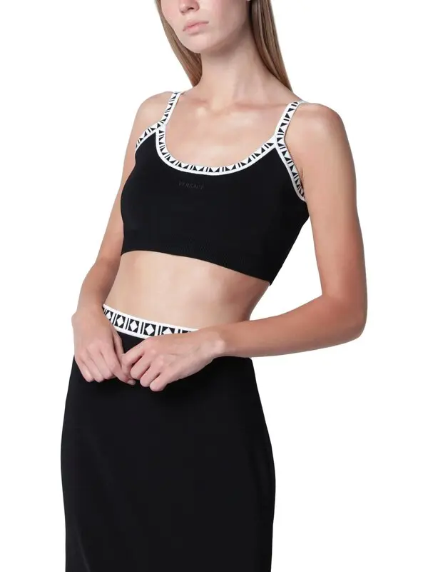 Versace Cropped Top With Jacquard Trim - Black