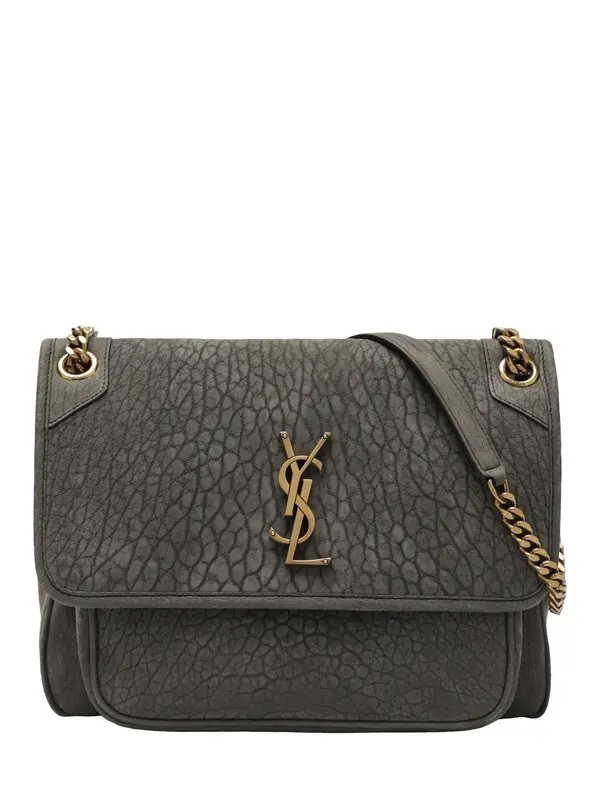 Saint Laurent Niki Crossbody Bag In Lambskin Leather - Grey