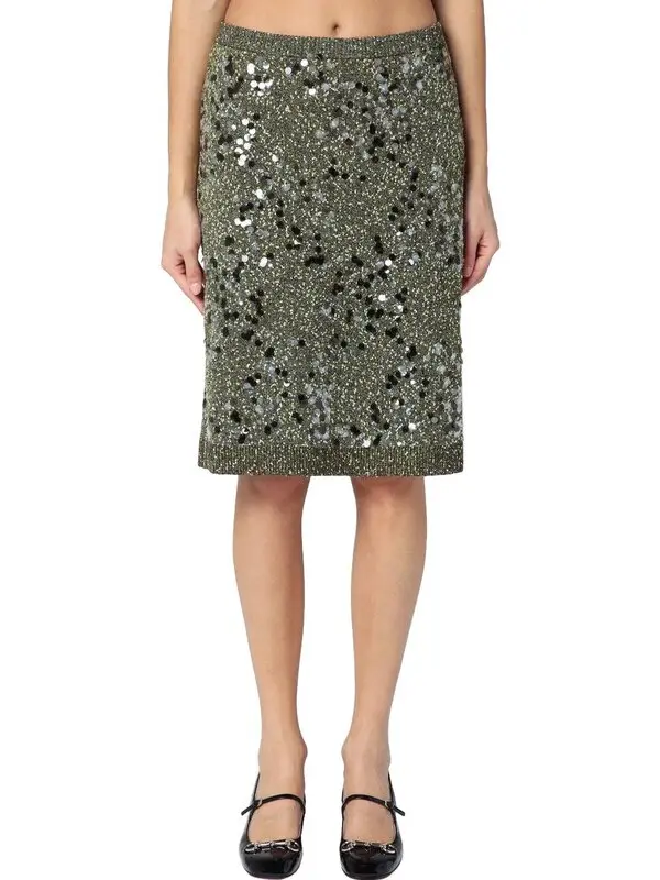 Gucci Dark Viscose And Tweed Blend Skirt With Sequin Embroidery - Green