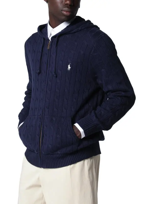 Polo Ralph Lauren Navy Cotton Cable-knit Zip-up Cardigan - Blue