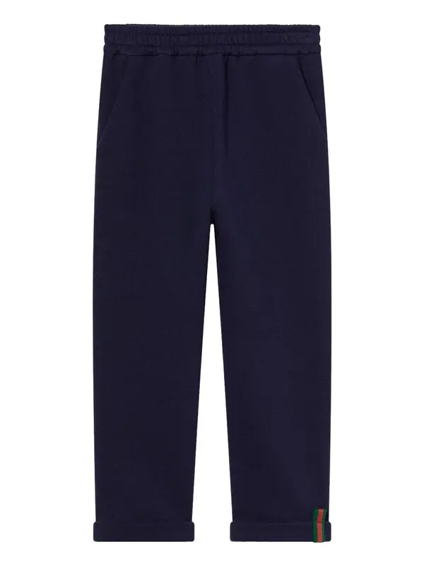 Gucci Dark Cotton Jersey Pants With Web Detail - Blue