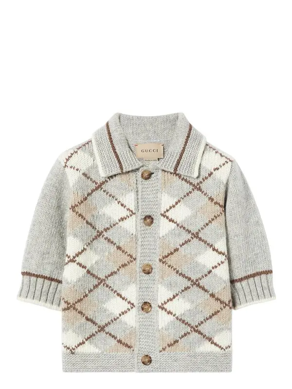 Gucci Wool Cardigan With Argyle Inlay - Grey
