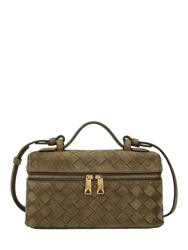 Bottega Veneta Mud Suede Intrecciato Vanity Case Bag - Beige